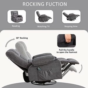 Massage Swivel Rocker Recliner Chair with Vibration Massage and Heat Ergonomic Lounge Chair for Living Room with Rocking Function and Side Pocket, 2 Cup Holders, USB Charge Port