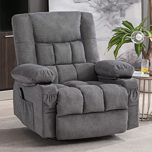 Massage Swivel Rocker Recliner Chair with Vibration Massage and Heat Ergonomic Lounge Chair for Living Room with Rocking Function and Side Pocket, 2 Cup Holders, USB Charge Port