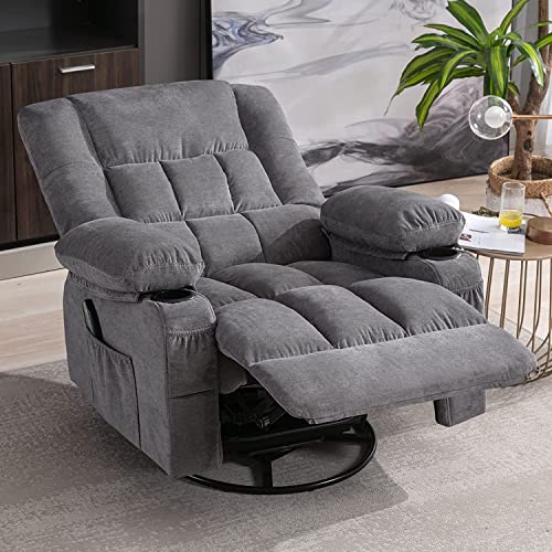 Massage Swivel Rocker Recliner Chair with Vibration Massage and Heat Ergonomic Lounge Chair for Living Room with Rocking Function and Side Pocket, 2 Cup Holders, USB Charge Port