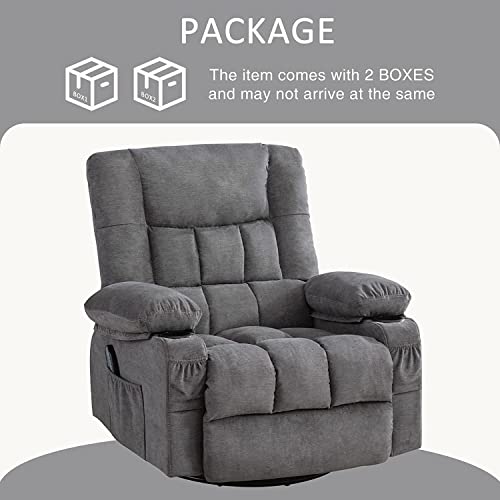 Massage Swivel Rocker Recliner Chair with Vibration Massage and Heat Ergonomic Lounge Chair for Living Room with Rocking Function and Side Pocket, 2 Cup Holders, USB Charge Port