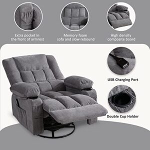 Massage Swivel Rocker Recliner Chair with Vibration Massage and Heat Ergonomic Lounge Chair for Living Room with Rocking Function and Side Pocket, 2 Cup Holders, USB Charge Port