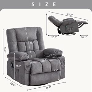 Massage Swivel Rocker Recliner Chair with Vibration Massage and Heat Ergonomic Lounge Chair for Living Room with Rocking Function and Side Pocket, 2 Cup Holders, USB Charge Port