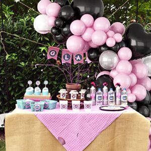 GREMAG Pink Black Balloon Arch Kit, 129Pcs Black Patel Pink Balloon Garland, 5 10 12 18 Inch with Black Heart Shaped Foil Balloon Clear Latex Balloon, for Girls Birthday Baby Shower Pink Party Decor