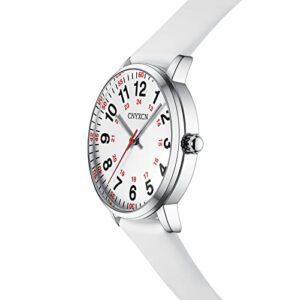 CNYXCN Nurse Watch for Medical Students,Doctors,Women Men with Second Hand and 24 Hour,Easy to Read Dial,Silicone Band,Water Resistant (White+White)