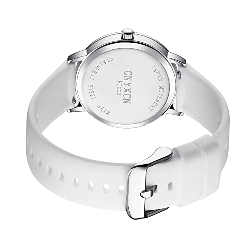 CNYXCN Nurse Watch for Medical Students,Doctors,Women Men with Second Hand and 24 Hour,Easy to Read Dial,Silicone Band,Water Resistant (White+White)