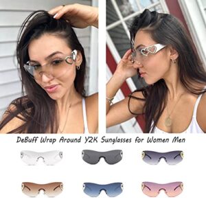 DeBuff Y2K Sunglasses for Women Men, Rimless Shield Wrap Around Sunglasses 2000S Trendy Oversized Fashion Frameless Glasses