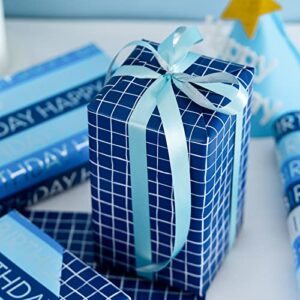 RUSPEPA Reversible Wrapping Paper Roll - Birthday Blue Pattern Great for Birthday, Party, Baby Shower - 17.5 Inches X 32.8 Feet