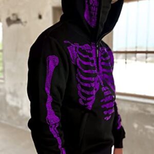 Easyoyo Skeleton 1/4 Zip Up Hoodie for Men Women, Gothic Diamond Glitter Oversize Grunge Punk Dark Sweatshirt