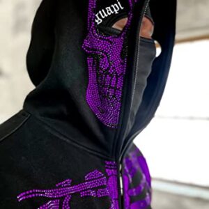 Easyoyo Skeleton 1/4 Zip Up Hoodie for Men Women, Gothic Diamond Glitter Oversize Grunge Punk Dark Sweatshirt