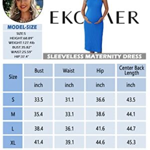 Ekouaer Lady Knit Ribbed Maternity Tank Dress Side Slit Bodycon Nightgowns for Baby Shower (Snorkel Blue, L)