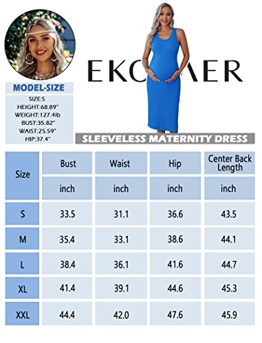 Ekouaer Lady Knit Ribbed Maternity Tank Dress Side Slit Bodycon Nightgowns for Baby Shower (Snorkel Blue, L)