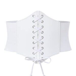 KOJOOIN Women's Corset Waist Belt Leather Underbust Corset Belt for Dresses White 2XL