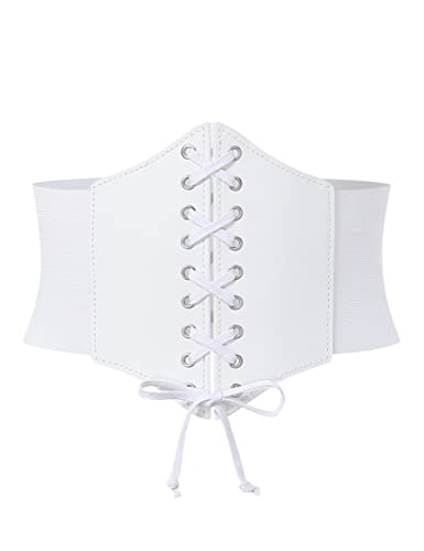 KOJOOIN Women's Corset Waist Belt Leather Underbust Corset Belt for Dresses White 2XL