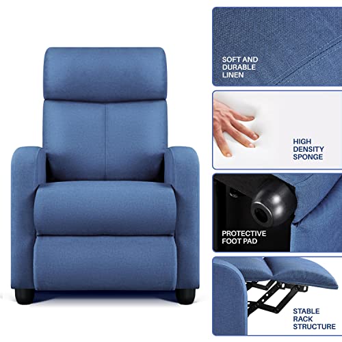 Yaheetech 2-Seat Fabric Pushback Recliner Chair with Thick Seat Cushion and Backrest Reclining Chair for Living Room Home Theater Light Blue