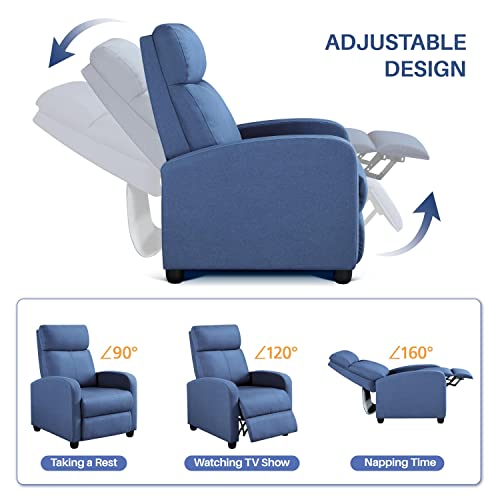 Yaheetech 2-Seat Fabric Pushback Recliner Chair with Thick Seat Cushion and Backrest Reclining Chair for Living Room Home Theater Light Blue