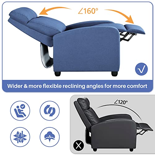 Yaheetech 2-Seat Fabric Pushback Recliner Chair with Thick Seat Cushion and Backrest Reclining Chair for Living Room Home Theater Light Blue