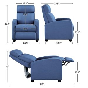 Yaheetech 2-Seat Fabric Pushback Recliner Chair with Thick Seat Cushion and Backrest Reclining Chair for Living Room Home Theater Light Blue