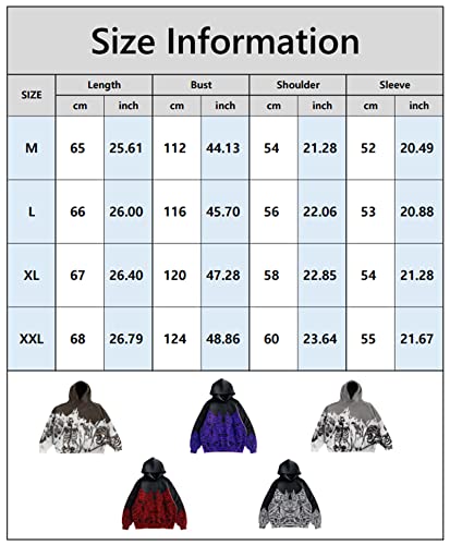 Easyoyo Skeleton Hoodie for Men Women, Gothic Y2K E-Girl Oversize Block Color Hooded Sweatshirt