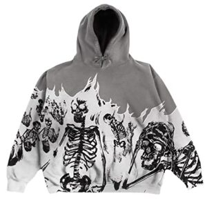 Easyoyo Skeleton Hoodie for Men Women, Gothic Y2K E-Girl Oversize Block Color Hooded Sweatshirt