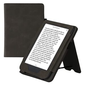 kwmobile case compatible with kobo clara 2e / tolino shine 4 - cover faux nubuck leather e-reader flip case - dark grey