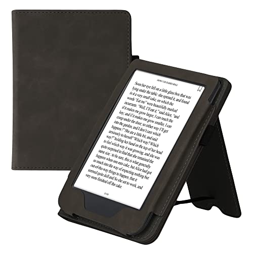 kwmobile Case Compatible with Kobo Clara 2E / Tolino Shine 4 - Cover Faux Nubuck Leather e-Reader Flip Case - Dark Grey