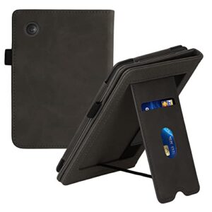 kwmobile Case Compatible with Kobo Clara 2E / Tolino Shine 4 - Cover Faux Nubuck Leather e-Reader Flip Case - Dark Grey