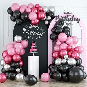 pink black balloon garland kit, pink black and silver balloon garland kit, pink black balloons arch for girl and women birthday party, black pink balloon garland for valentine's day party decorations