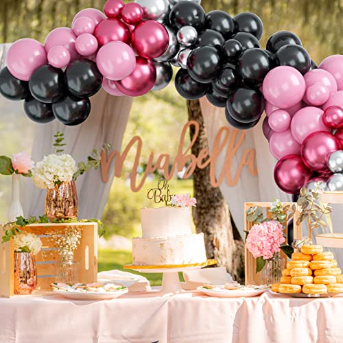 Pink Black Balloon Garland Kit, Pink Black and Silver Balloon Garland Kit, Pink Black Balloons Arch for Girl and Women Birthday Party, Black Pink Balloon Garland for Valentine'S Day Party Decorations