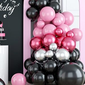 Pink Black Balloon Garland Kit, Pink Black and Silver Balloon Garland Kit, Pink Black Balloons Arch for Girl and Women Birthday Party, Black Pink Balloon Garland for Valentine'S Day Party Decorations