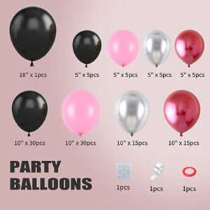 Pink Black Balloon Garland Kit, Pink Black and Silver Balloon Garland Kit, Pink Black Balloons Arch for Girl and Women Birthday Party, Black Pink Balloon Garland for Valentine'S Day Party Decorations