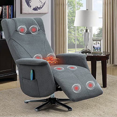 AVAWING Swivel Recliner Chair with Vibration Massage & Heater, Adjustable Lounge Reclining Chair with Footrest Armrest Swiveling Heavy Duty Base for Bedroom, Office, Grey