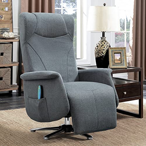 AVAWING Swivel Recliner Chair with Vibration Massage & Heater, Adjustable Lounge Reclining Chair with Footrest Armrest Swiveling Heavy Duty Base for Bedroom, Office, Grey