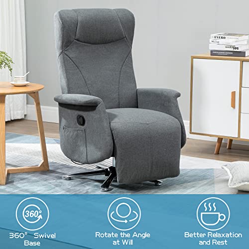 AVAWING Swivel Recliner Chair with Vibration Massage & Heater, Adjustable Lounge Reclining Chair with Footrest Armrest Swiveling Heavy Duty Base for Bedroom, Office, Grey