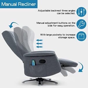 AVAWING Swivel Recliner Chair with Vibration Massage & Heater, Adjustable Lounge Reclining Chair with Footrest Armrest Swiveling Heavy Duty Base for Bedroom, Office, Grey