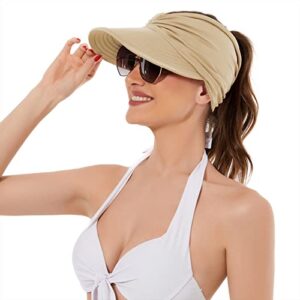 zando womens sun visor hat wide brim sun hats for women uv protection hat packable womens visors for summer hats for women beach hat tennis sun visors for women with ponytail hat beige visor