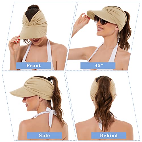 Zando Womens Sun Visor Hat Wide Brim Sun Hats for Women UV Protection Hat Packable Womens Visors for Summer Hats for Women Beach Hat Tennis Sun Visors for Women with Ponytail Hat Beige Visor