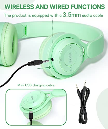 scorking Kids Bluetooth Headphones, Wireless Headphones for Kids with Built-in Microphone, Over Ear Kids Headphones Wireless Foldable Stereo AUX 3.5mm for Boys Girls School Smartphone iPad Tablet