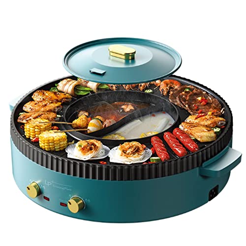 Lp Living Plus 2 in 1 Electric Grill and Hot Pot Combo, Dual Temperature, Indoor Non-Stick Griddle for Korean BBQ, Shabu Shabu and Noodles