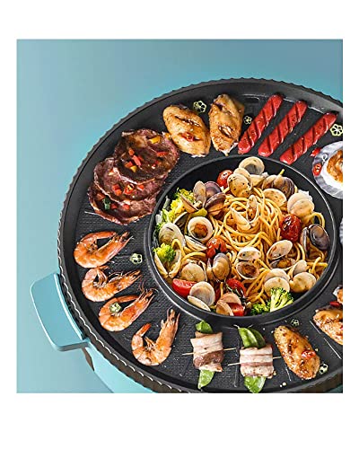 Lp Living Plus 2 in 1 Electric Grill and Hot Pot Combo, Dual Temperature, Indoor Non-Stick Griddle for Korean BBQ, Shabu Shabu and Noodles