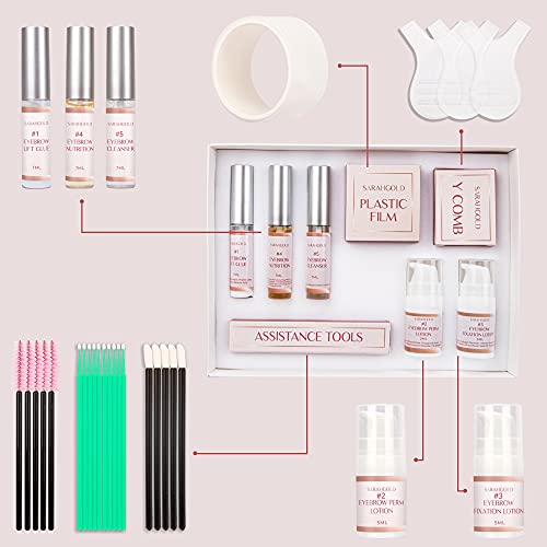 Sarah Gold Brow Lamination Kit, Eyebrow Lamination Kit, Eyebrow Perm Kit, Instant DIY Eye Brow Lift Kit for Fuller, Thicker, At Home DIY Perm For Your Brows, Lasts For 6-8 Weeks