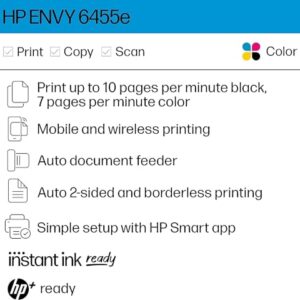 HP Envy 6455e Wireless Color All-in-One Printer with 6 Months Free Ink (223R1A) (Renewed Premium), white