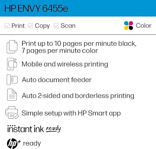 HP Envy 6455e Wireless Color All-in-One Printer with 6 Months Free Ink (223R1A) (Renewed Premium), white