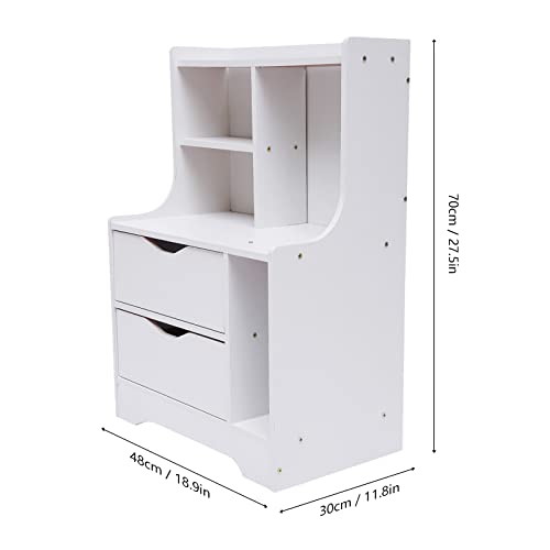 DNYSYSJ Wood End Table with 2 Drawers, White Nightstand with Storage Shelf Side Table Cabinet Bedside Furniture Books Storage Stand for Living Room Bedroom