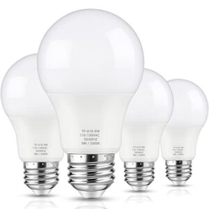 maylaywood a19 led light bulbs, 60 watt equivalent led bulbs, daylight white 5000k, 850 lumens, e26 standard base, non-dimmable, 9w bright white led bulbs for living room bedroom home office, 4-pack