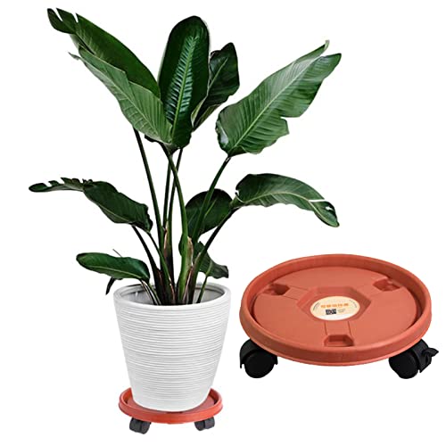 AMAMIA Plant Caddy with 3 Wheels，9'' Round Flower Pot Mover, Garden Rolling Plant Stand with Wheels,Plant Pallet Dolly for Heavy Duty Planter Brick Red