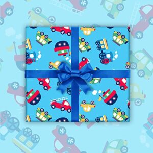 Animals Giraffe Elephant Lion Hippo Bear In Fire Trucks Crane Police Car Ambulance Boat Gift Wrapping Paper For Kids Boys Men, Gift Wrap 20 x 30 inches per sheet (Folded Flat 6 sheets in 3 Designs: 26 sq. ft. ttl.) For Birthday Party Baby Shower Holiday C