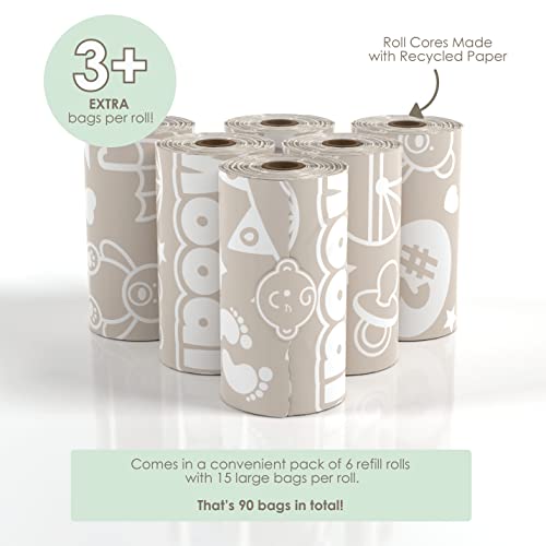 NEW Baby Disposable Diaper Bags (90 BAGS TOTAL) | LAVENDER SCENTED Diaper Bags Disposable (6 Refill Rolls 9 x 13in) | Leak Proof Diaper Trash Bags | Baby Essential Item Diaper Change on the Go…