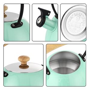 HRHongRui Stove Top Whistling Tea Kettle 304 Stainless Steel Teakettle Teapot with Ergonomic Wood Handle 3.2 Quart /3 Liter Green