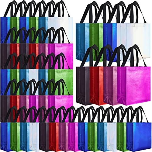 Eccliy 80 Pieces Gift Bags Set Glossy Reusable Tote Bags with Handles Grocery Bags for Wedding, Bachelorette Party, Christmas (Colorful,Medium)