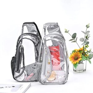 gdbis Clear Sling Bag, Stadium Approved Small PVC Crossbody Backpack, Transparent Casual Chest Daypack for Hiking, Stadium or Concerts, Grey